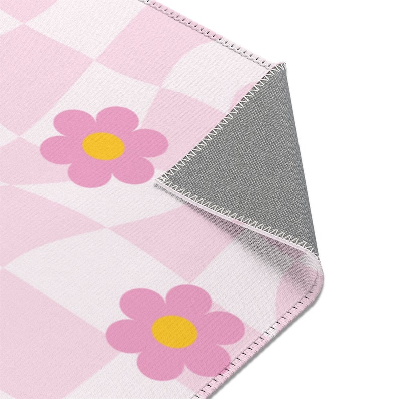 Pink Checkered Rug Checkerboard Flower Rug Cute Rug Danish - Etsy