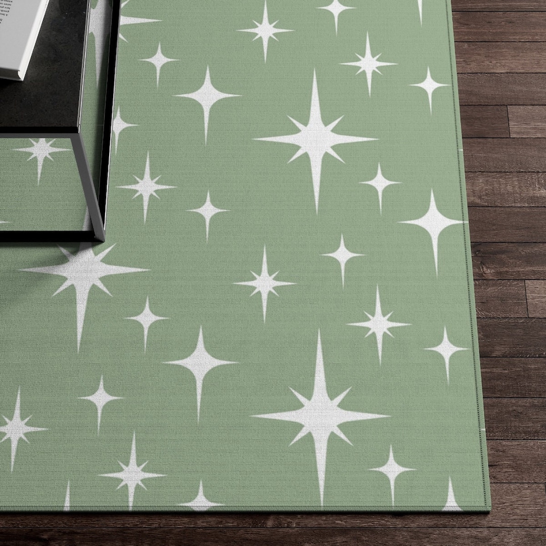 Retro Rug, Mid Century Modern Atomic Starburst Area Rug, Boho Rug, Sage ...