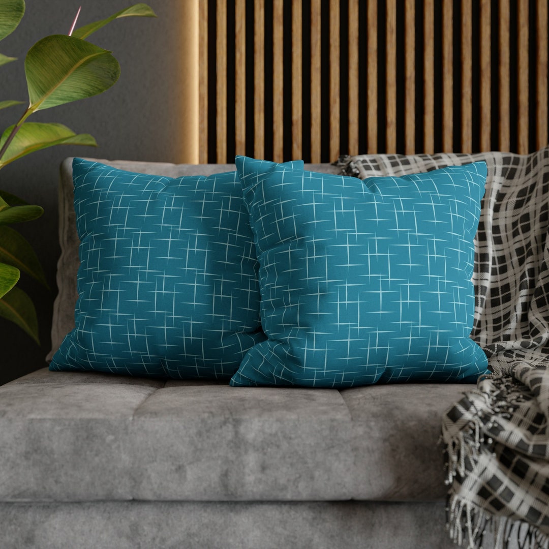 Retro Throw Pillow, Turquoise Blue Atomic Starburst Mid Century Modern ...