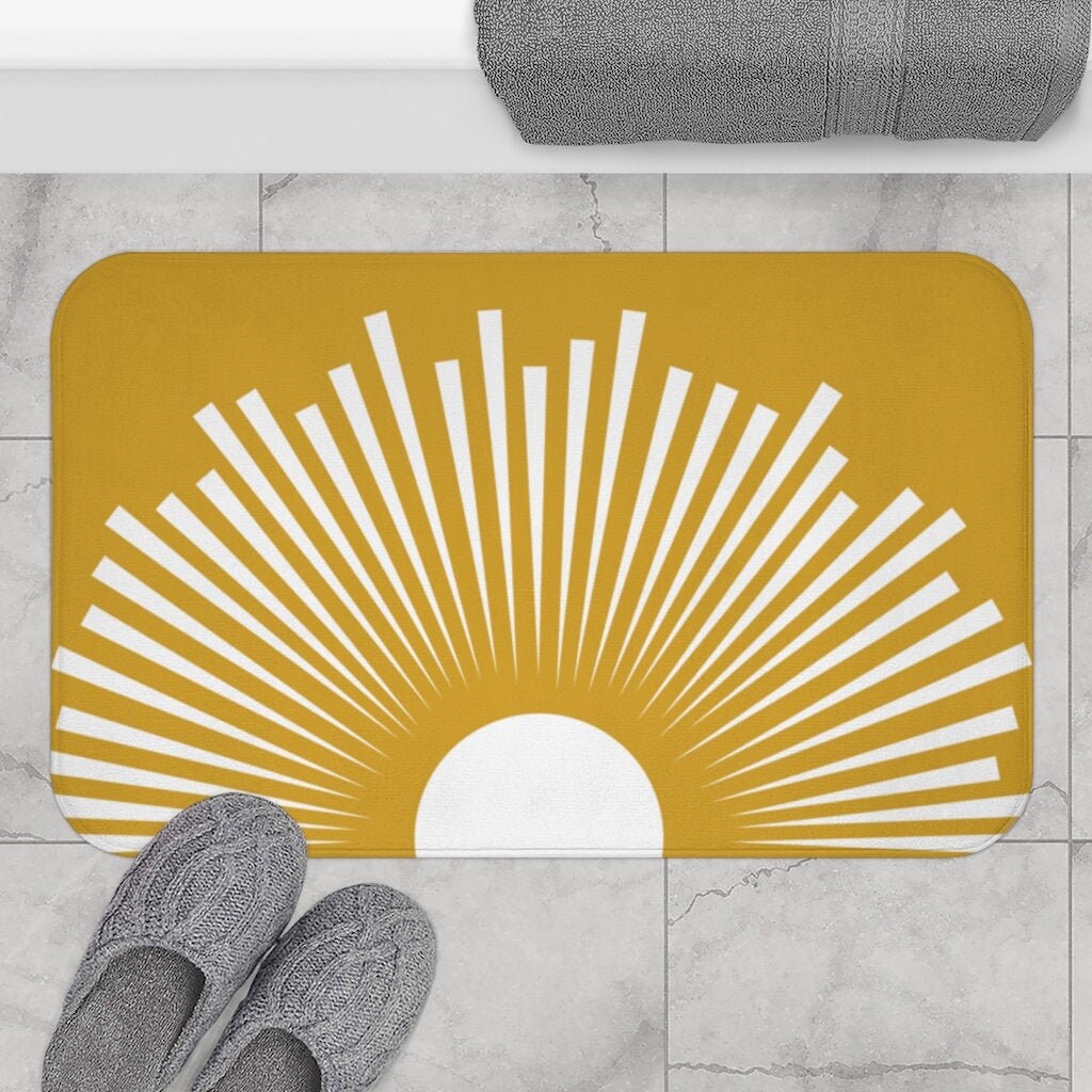 Boho Bath Mat Mid Century Modern Sunburst Bohemian Bath Mat | Etsy
