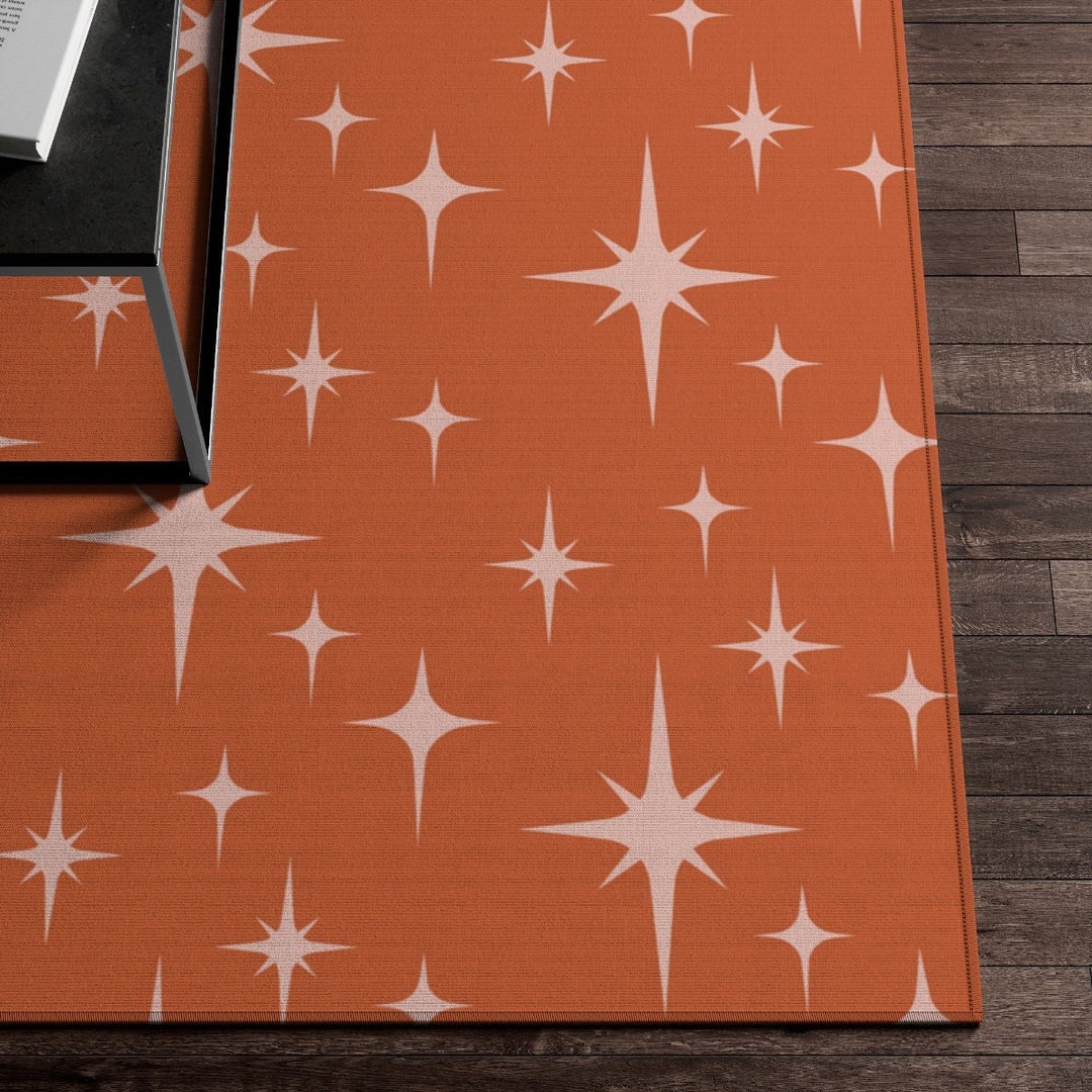 Terracotta Pink Retro Rug, Mid Century Modern Atomic Starburst Area Rug ...