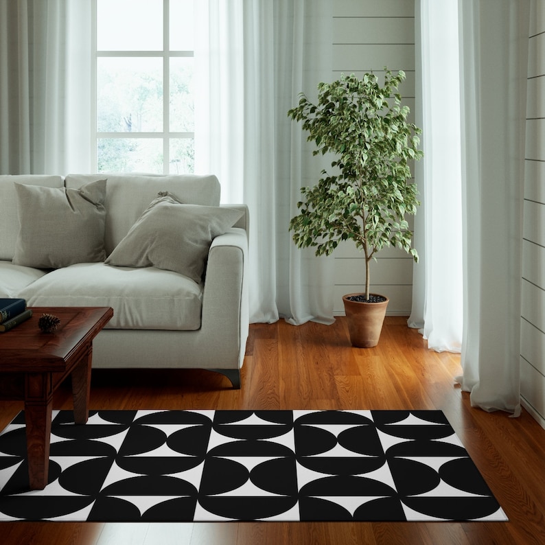 Retro Rug Mid Century Modern Funky Rug Black and White - Etsy