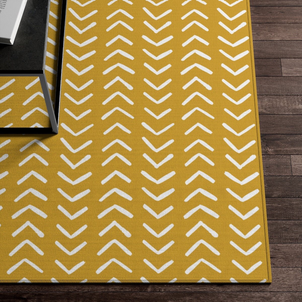 Boho Rug Mudcloth Chevron Pattern Mustard Area Rug Modern - Etsy