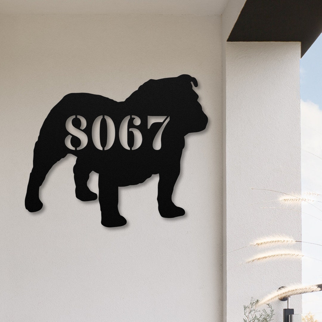 English Bulldog Custom House Number Sign, English Bulldog Gifts ...