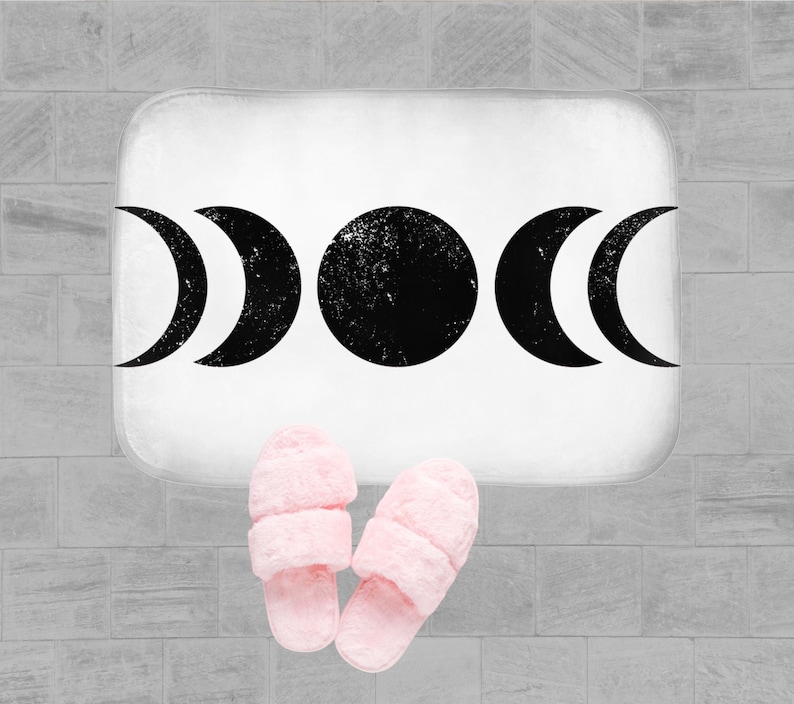 Black Moon Phases Boho Bath Mat Distressed Retro Moons | Etsy