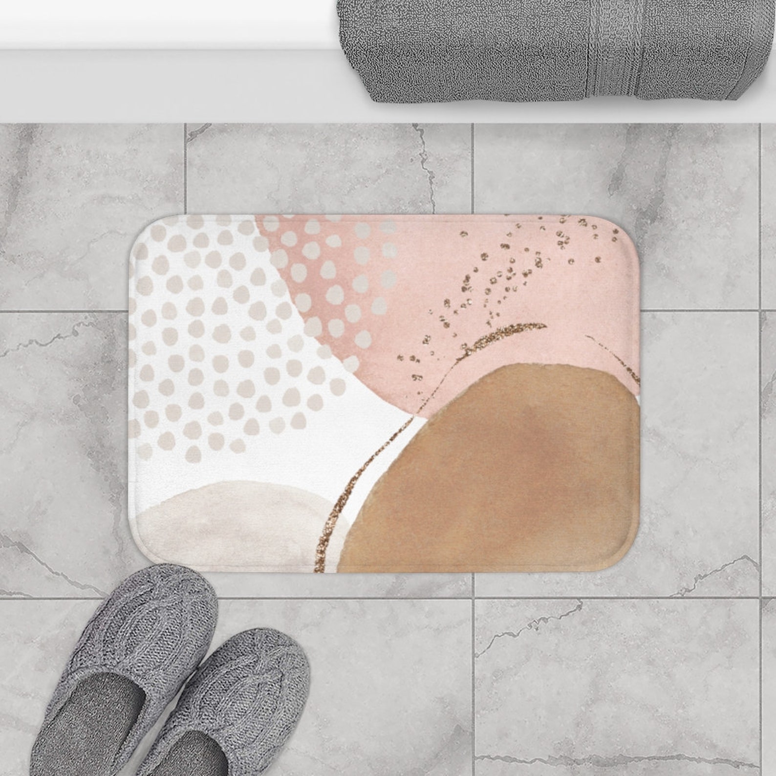 Abstract Art Bath Mat, Non-slip Modern Boho Chic Bath Rug With Organic ...