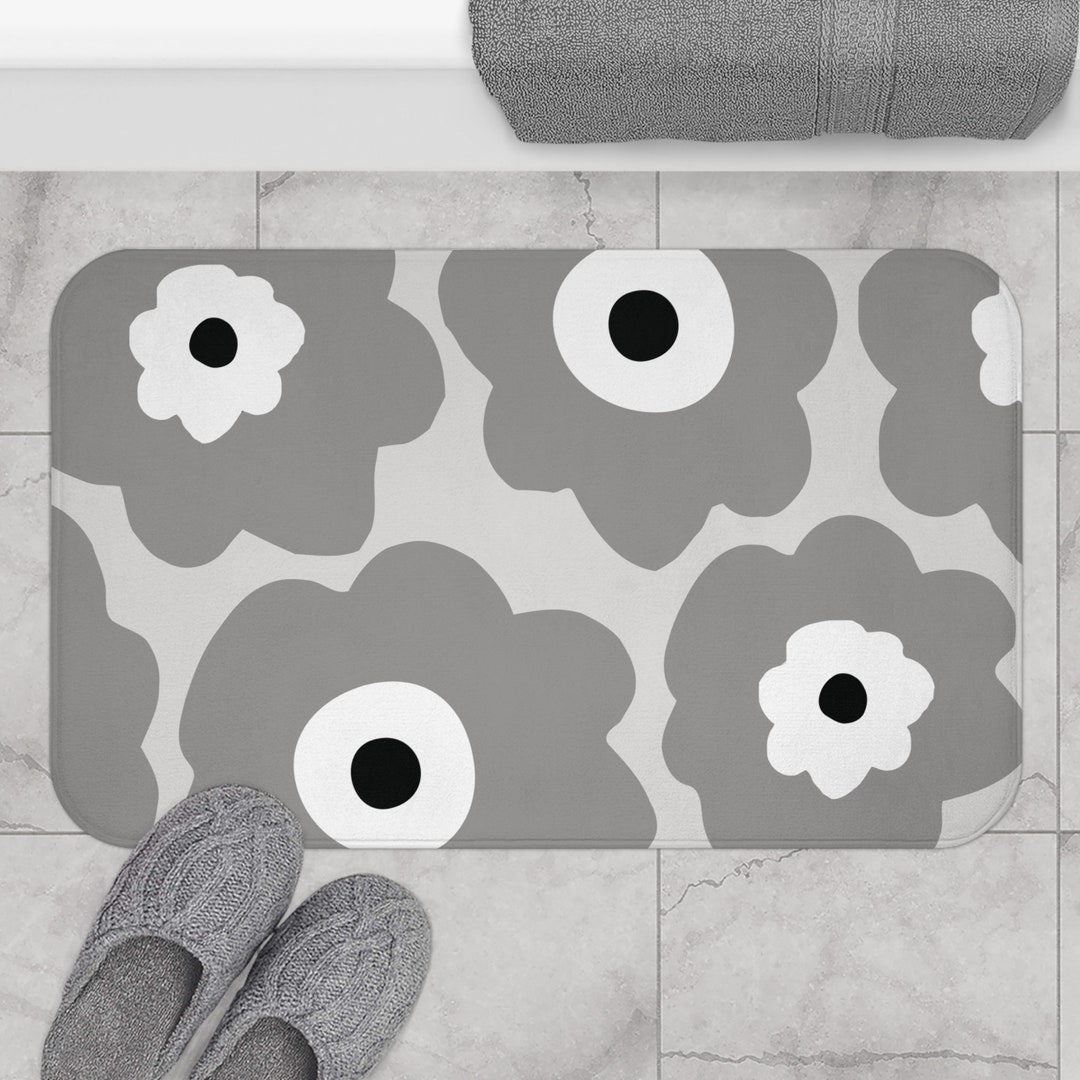 Floral Boho Bath Mat, Retro 60s 70s Poppies Floral Bathroom Rug, Funky ...
