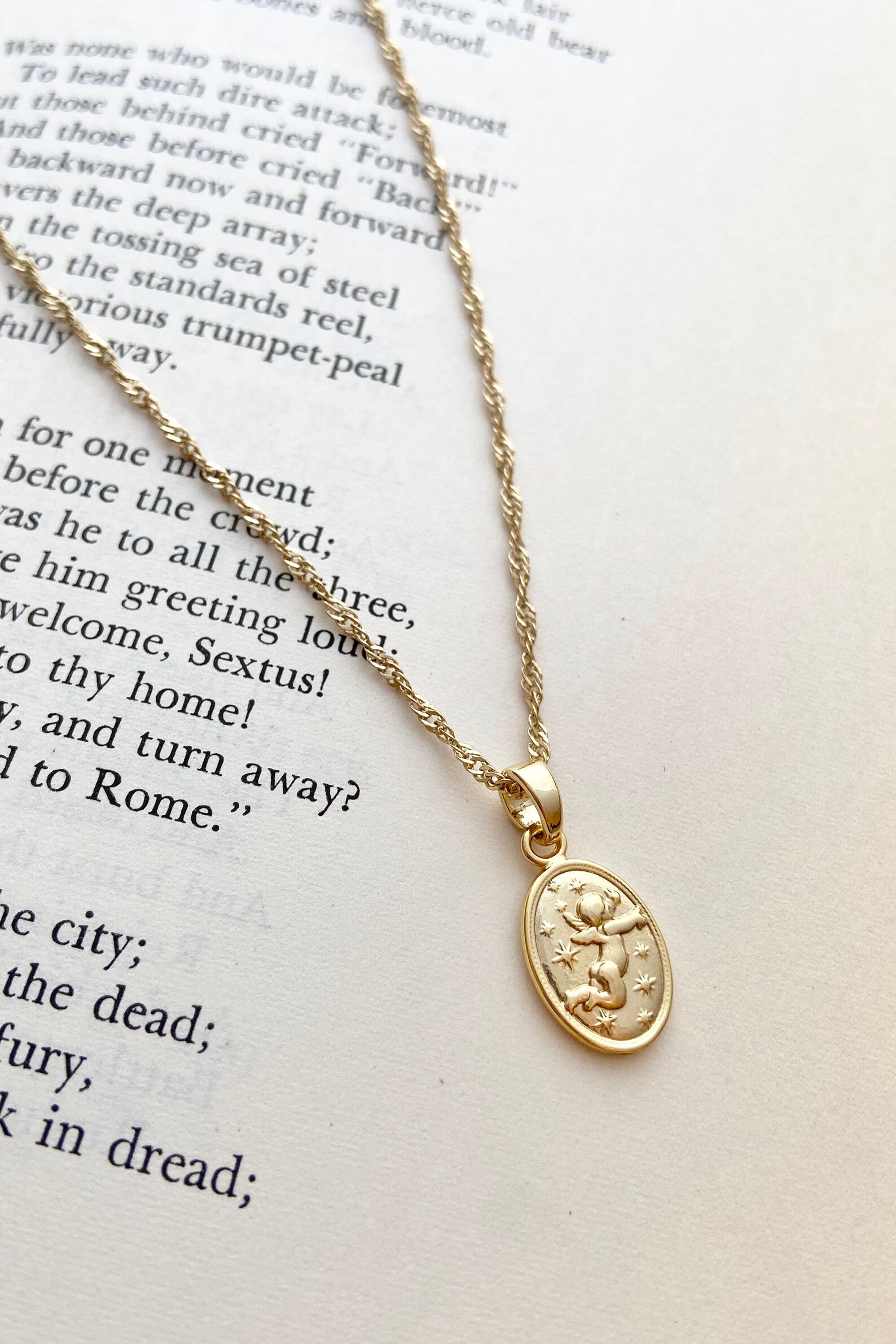 18K Gold Plated Oval Cupid Coin Necklace & Earrings Cupid | Etsy