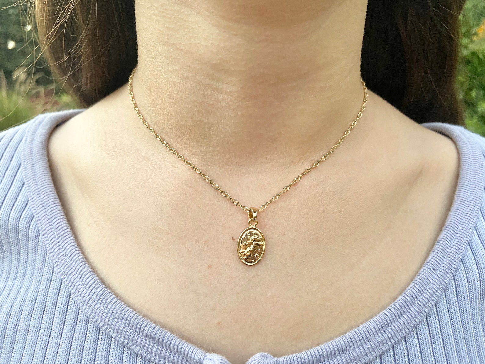 18K Gold Plated Oval Cupid Coin Necklace & Earrings Cupid | Etsy