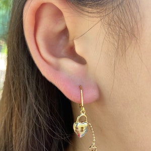 18K Gold Plated Heart Lock and Key Huggie Earrings, Lock Huggies, Lock ...