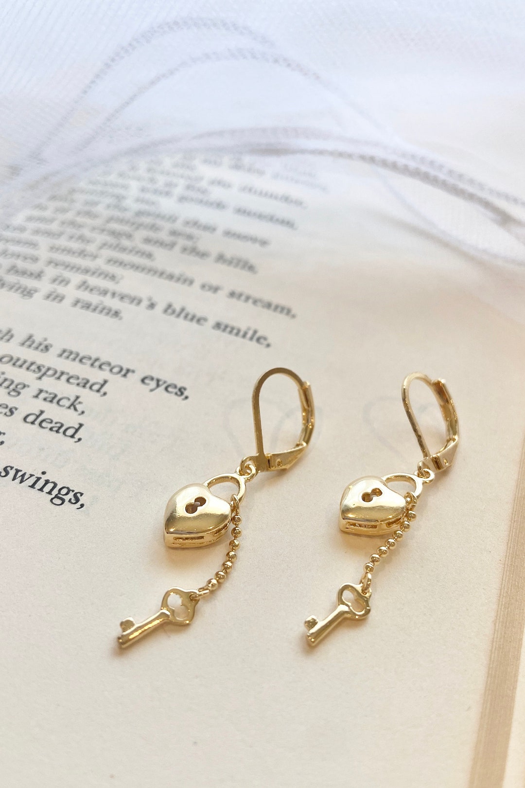18K Gold Plated Heart Lock and Key Huggie Earrings, Lock Huggies, Lock ...