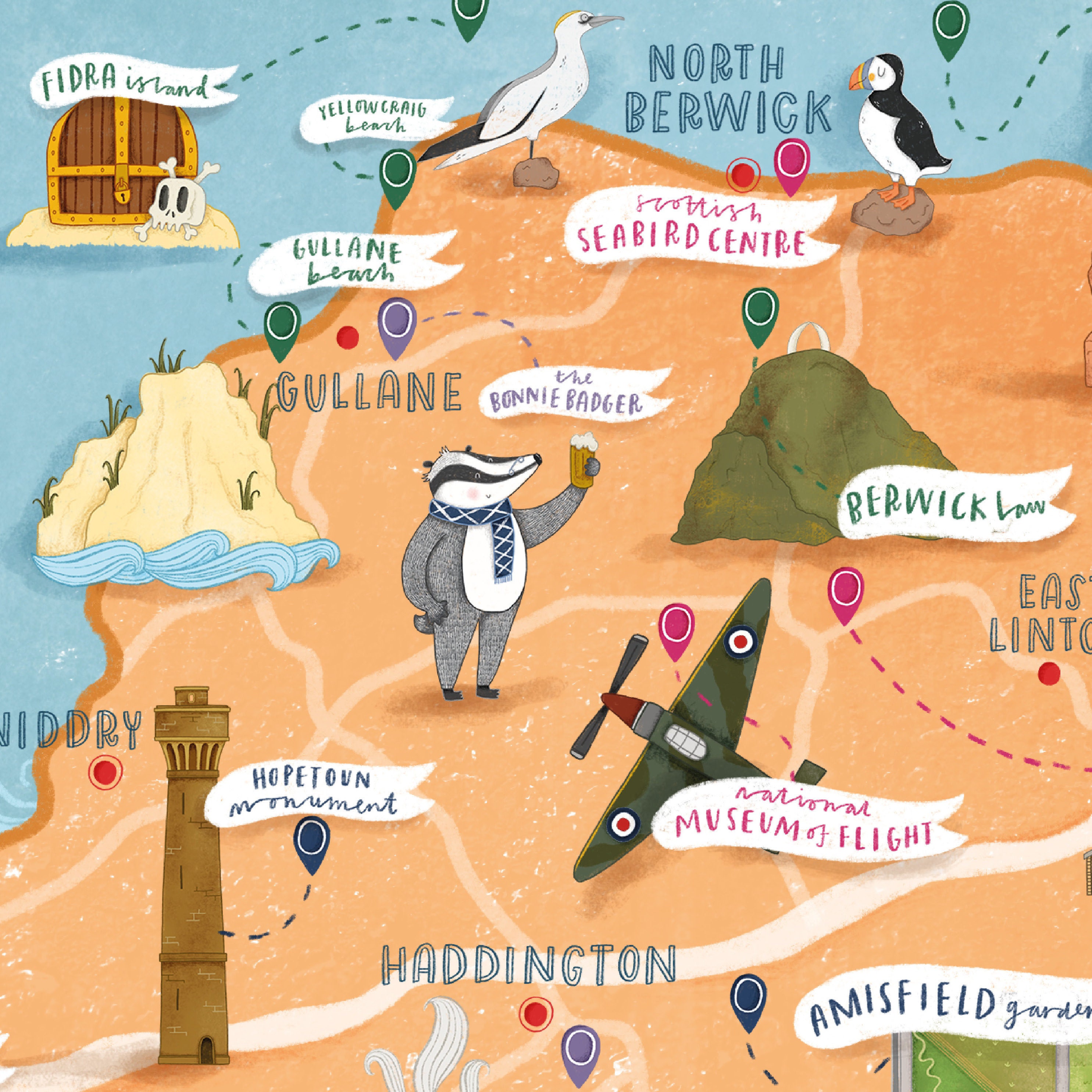 East Lothian Map A3 Print - Etsy