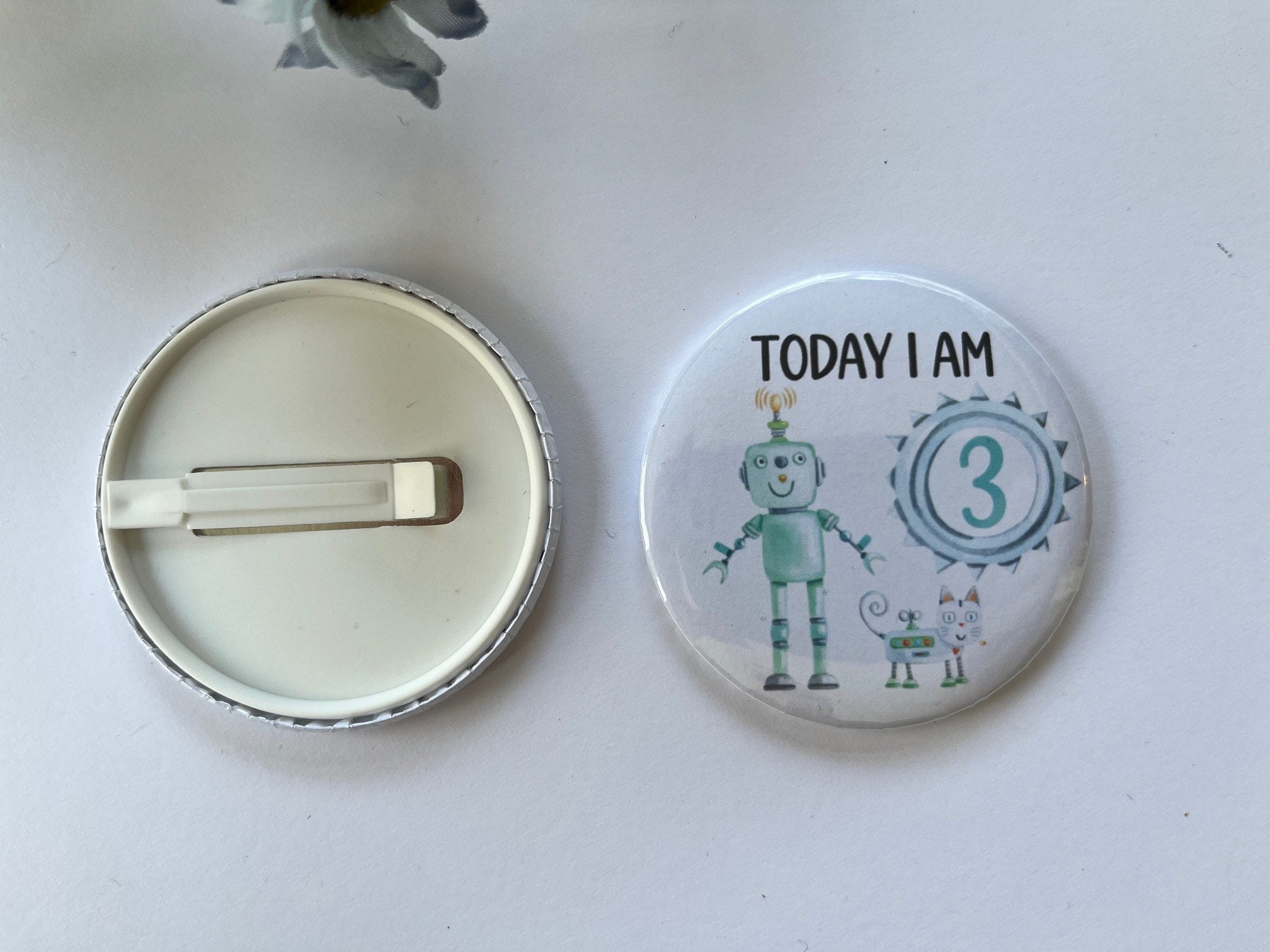 Kids Birthday Badge Age Badge Robot Theme - Etsy