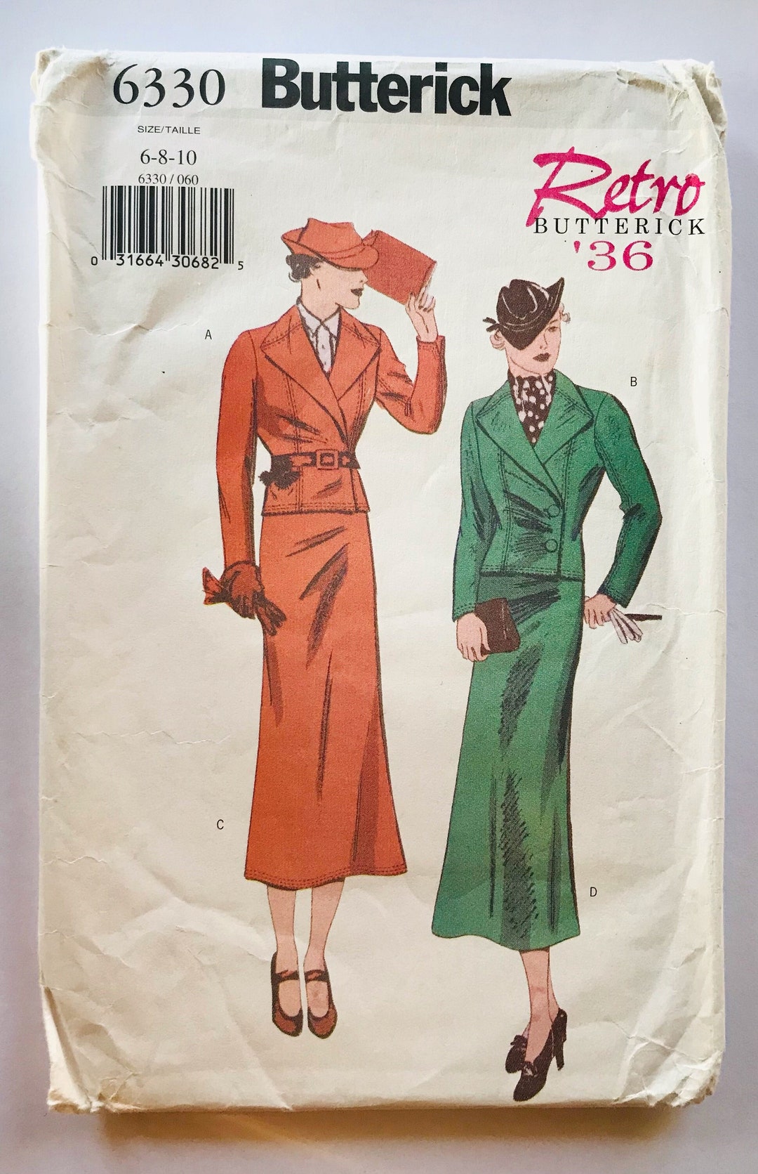 Butterick 6330 Sewing Pattern for Womens 1930s Wrap Jacket and Skirt ...