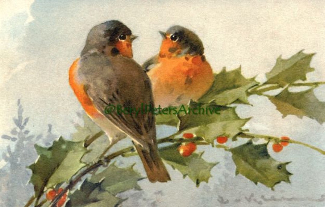 Vintage Robin & Holly. Victorian Digital Image. Download. Digital ...