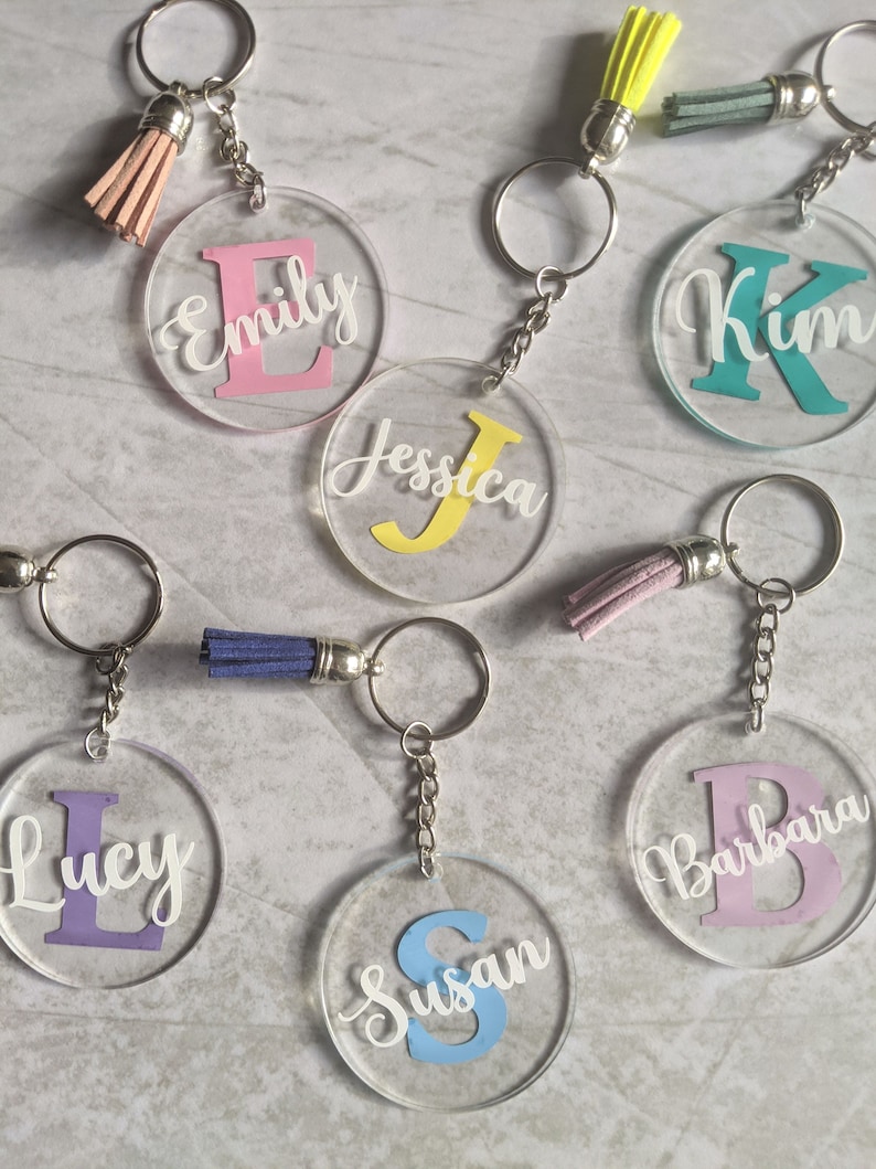 Personalised Colour Initial Keyring With Name, Monogram Keyring, Custom ...