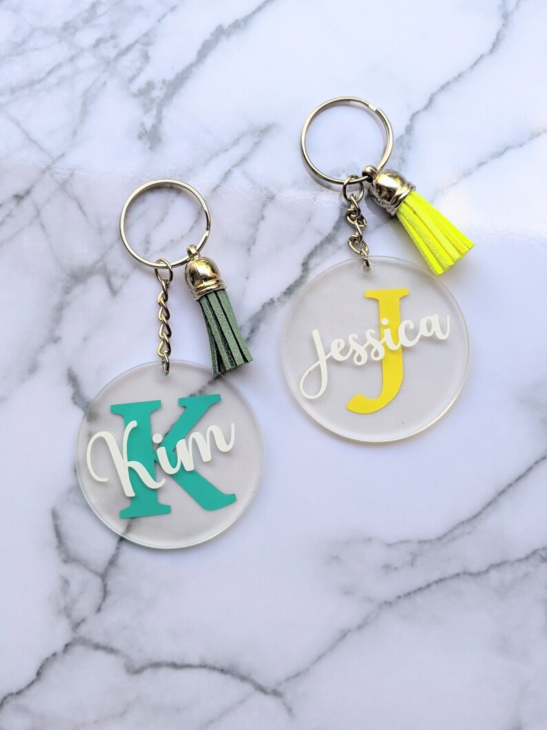 Personalised Colour Initial Keyring With Name, Monogram Keyring, Custom ...