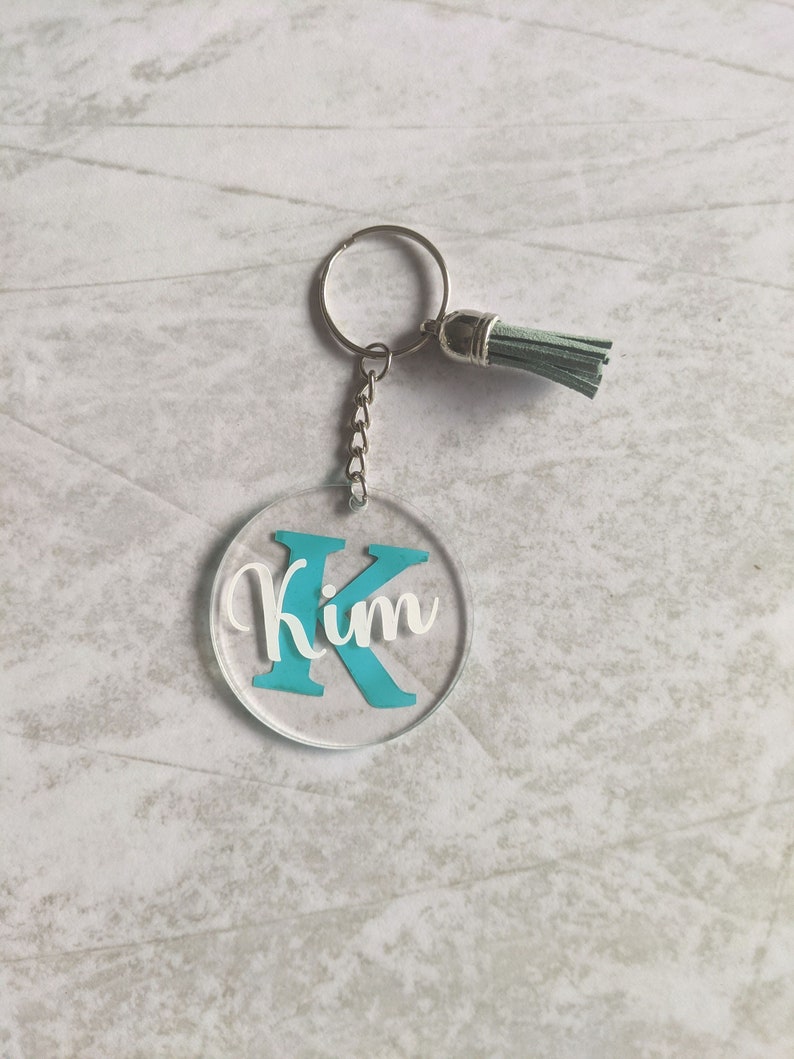 Personalised Colour Initial Keyring With Name, Monogram Keyring, Custom ...