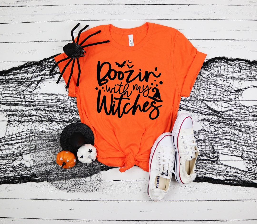 Boozin With My Witches Shirt, Halloween Wine Shirt, Haloween Witch ...