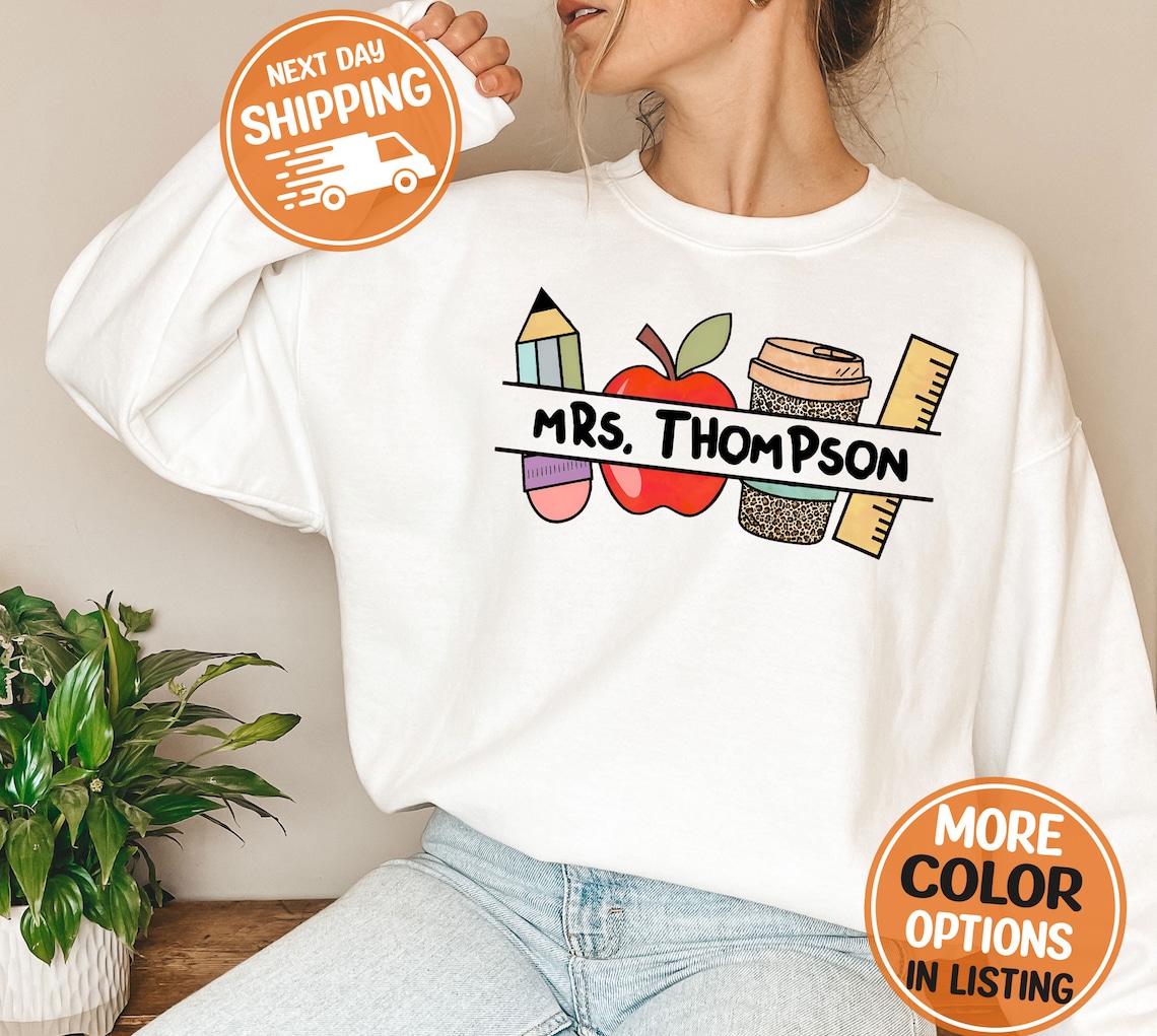 Teacher Mrs Name or Surname Custom Sweater Cute Customization - Etsy