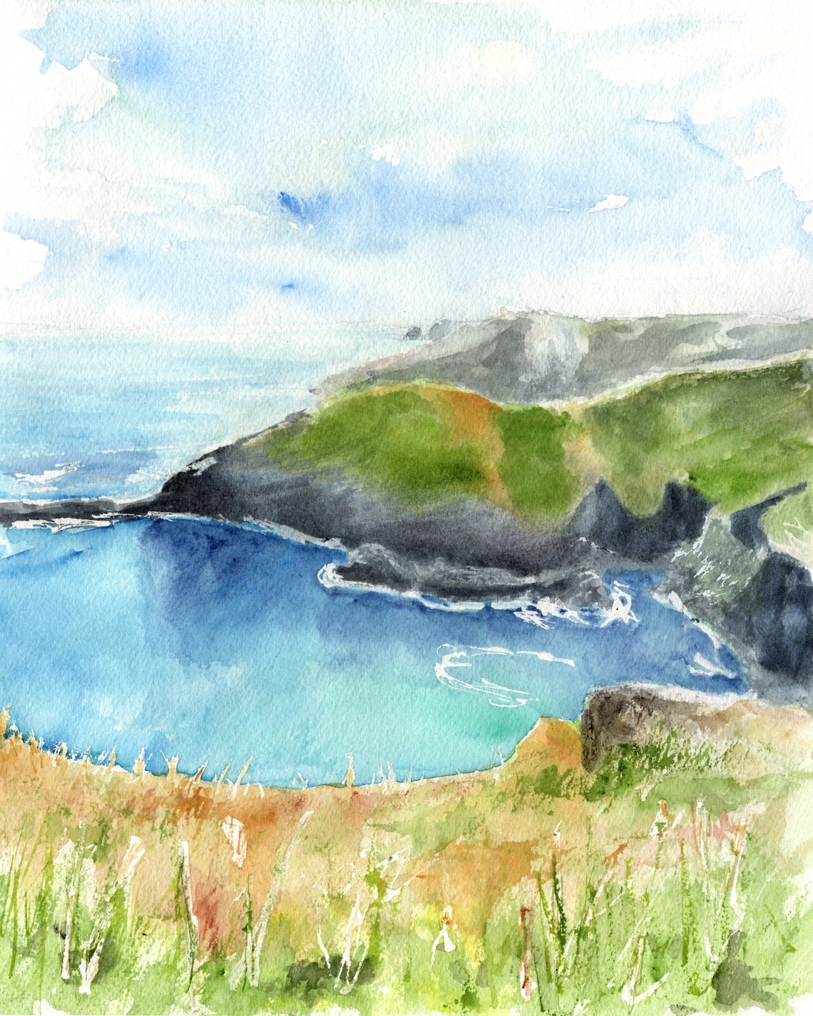 Tintagel Cliffs Watercolor Giclée Print, Cornwall England Painting ...