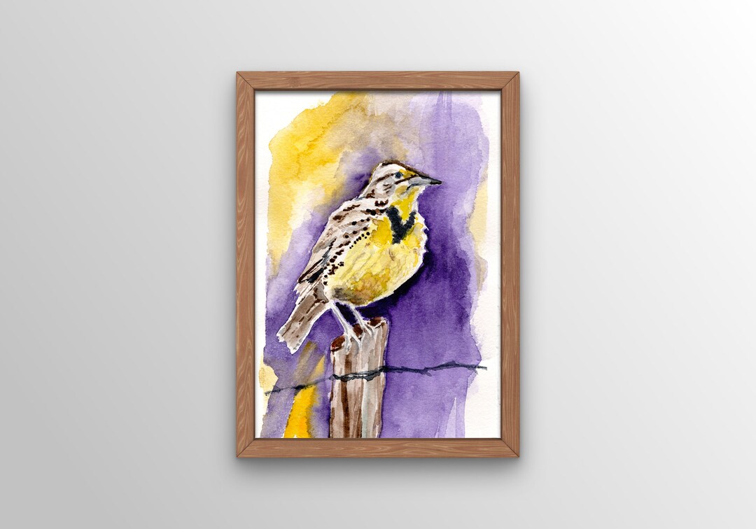 Western Meadowlark Watercolor Giclée Print, Prairie Bird Painting, Bird ...