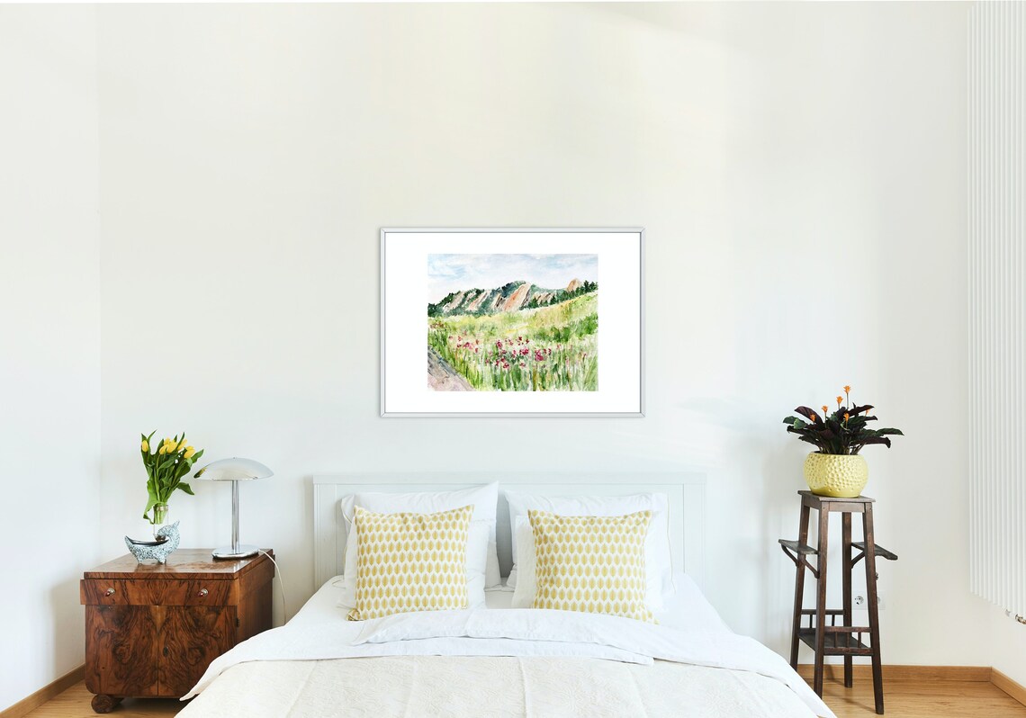 Boulder Flatirons in Spring Watercolor Giclée Print, Colorado Landscape ...