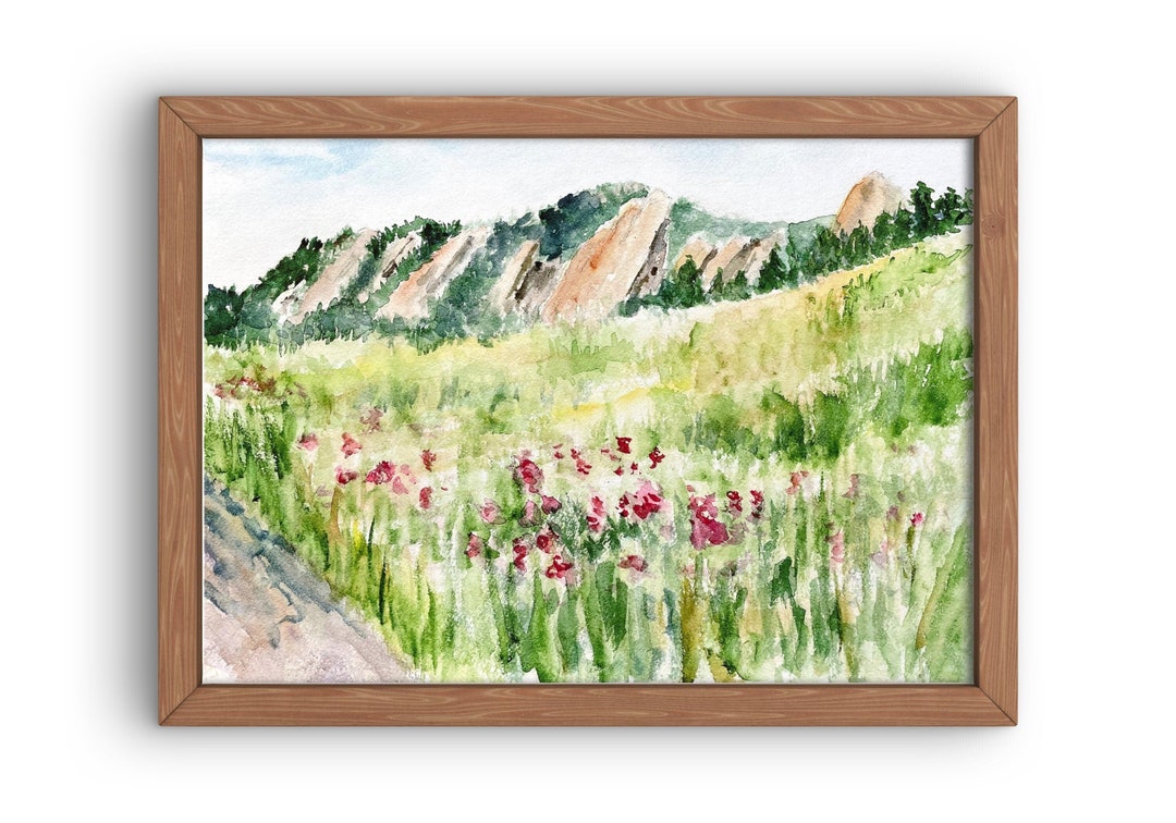 Boulder Flatirons in Spring Watercolor Giclée Print, Colorado Landscape ...
