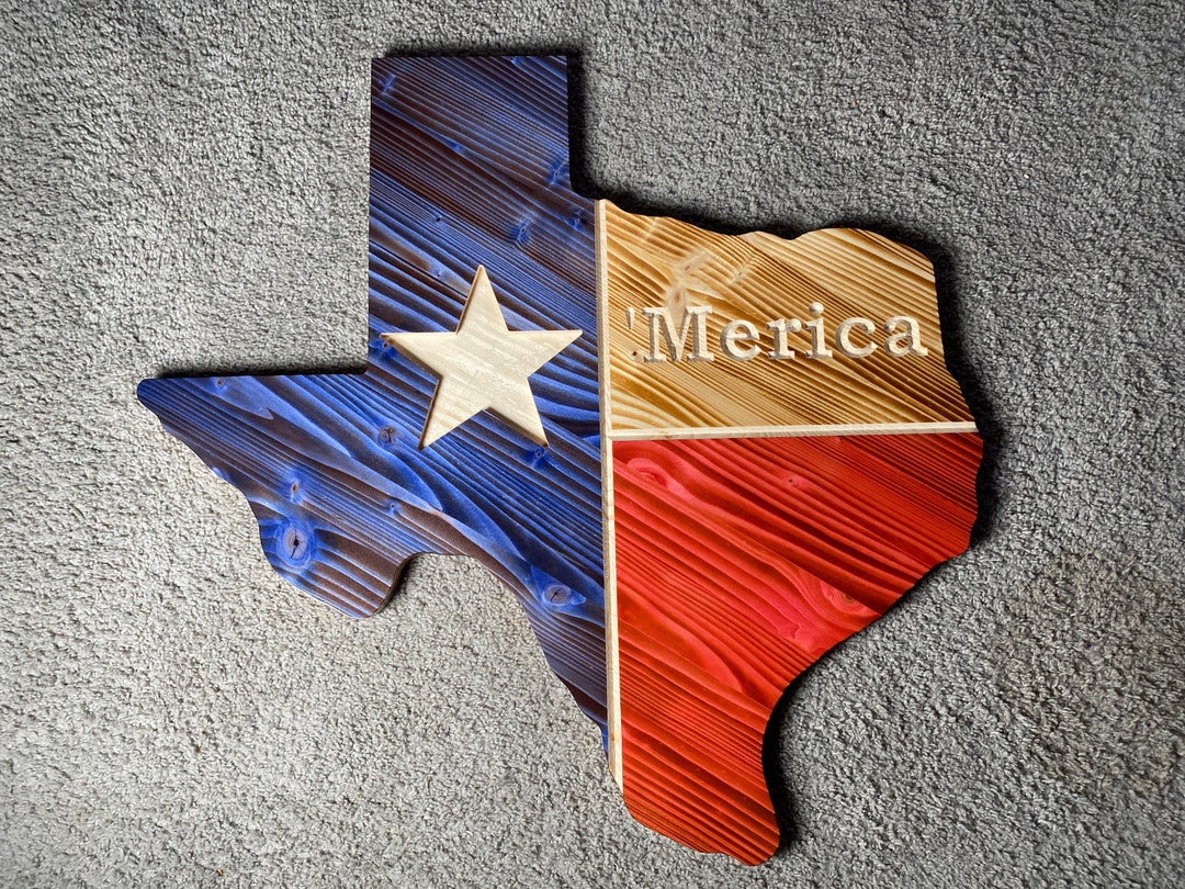 Merica Carved Wooden Texas Shaped Flag - Medium - Etsy