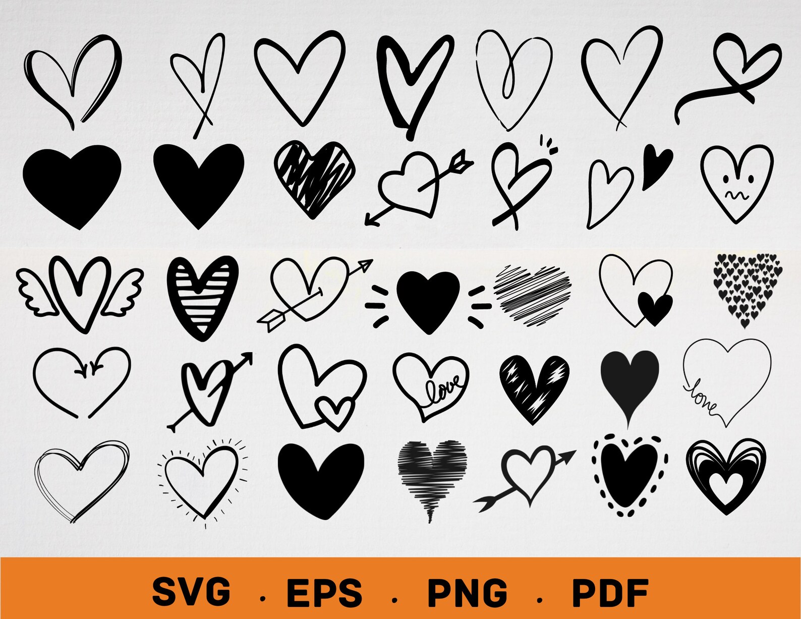 80 Heart Svg Bundle Hand Drawn, Hearts Svg Png, Valentines Day Svg ...