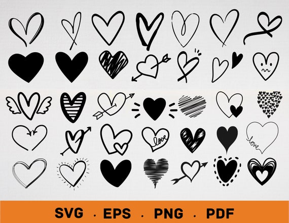 80 Heart Svg Bundle Hand Drawn Hearts Svg Png Valentines Day - Etsy