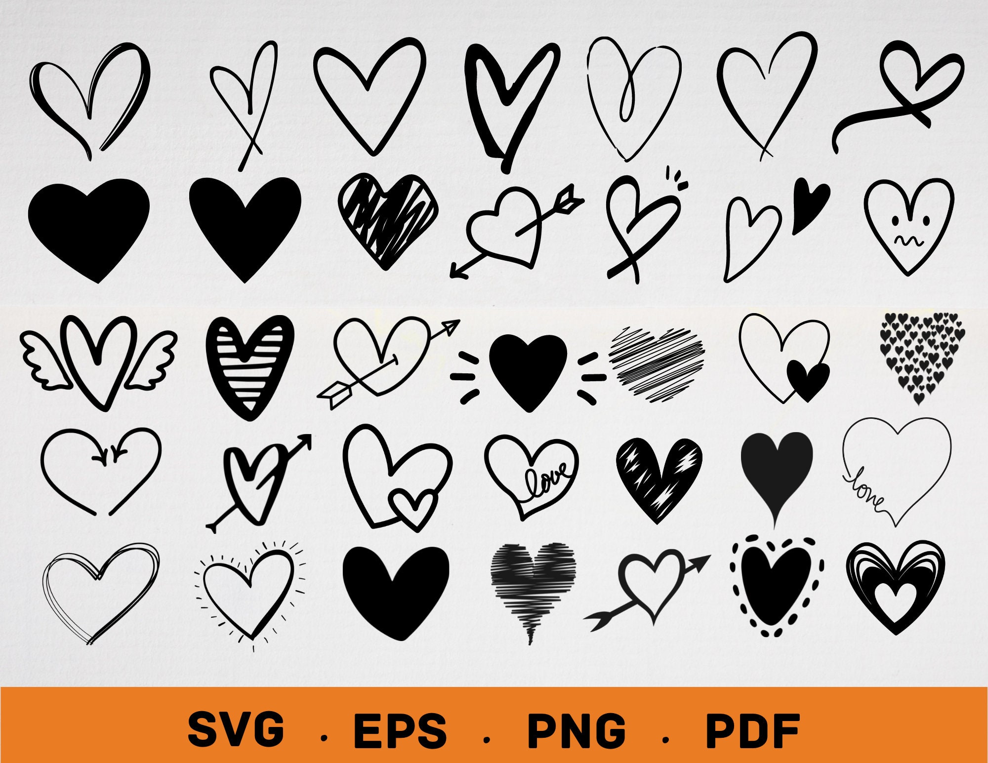 80 Heart Svg Bundle Hand Drawn Hearts Svg Png Valentines Day - Etsy
