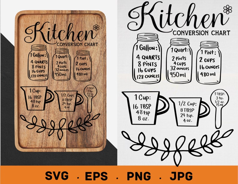 Kitchen Conversion Chart Svg Kitchen Svg Mason Jar Svg - Etsy