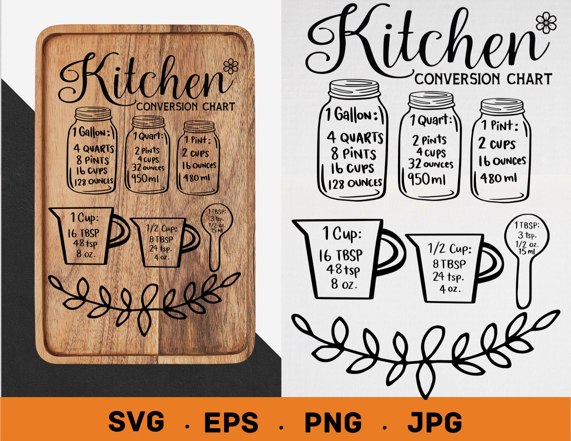 Kitchen Conversion Chart Svg Kitchen Svg Mason Jar Svg - Etsy