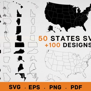 50 States SVG Bundle, Outline United States Map Svg, State Outline Svg ...