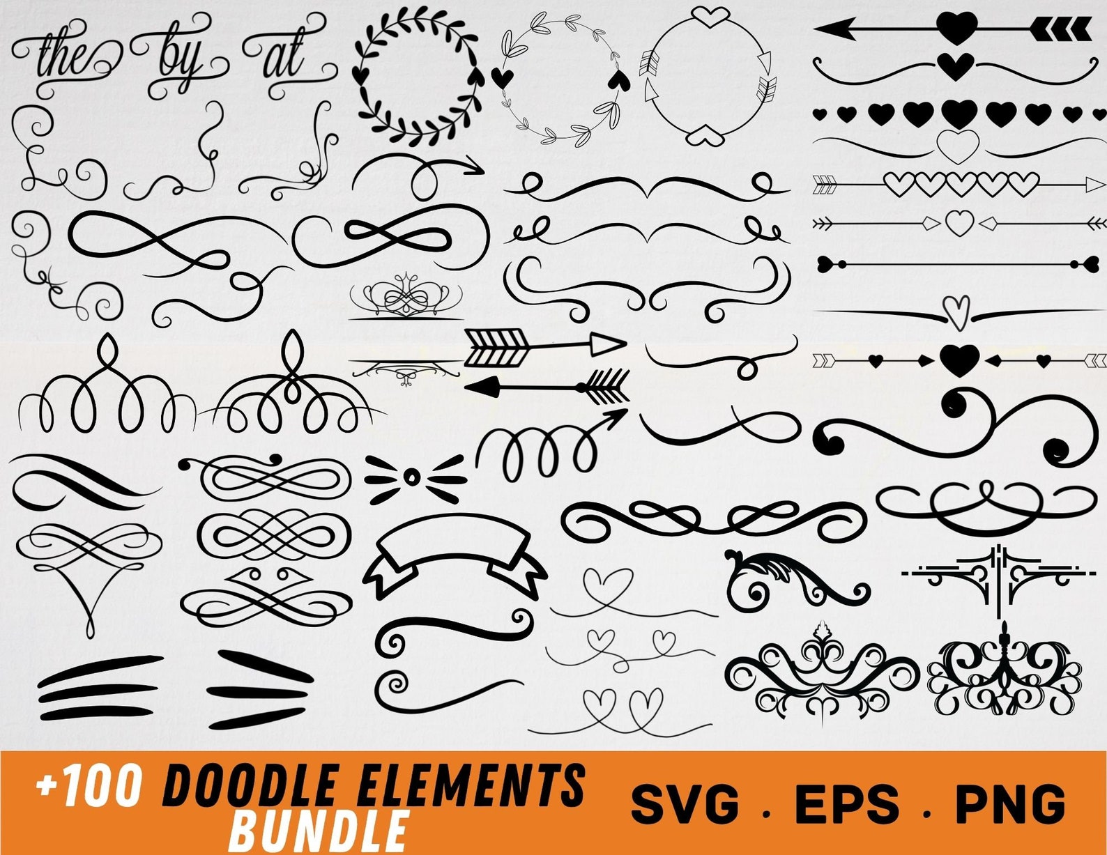 120 Doodle Elements Svg Bundle, Swashes Svg, Flourishes Svg, Swoosh Svg ...