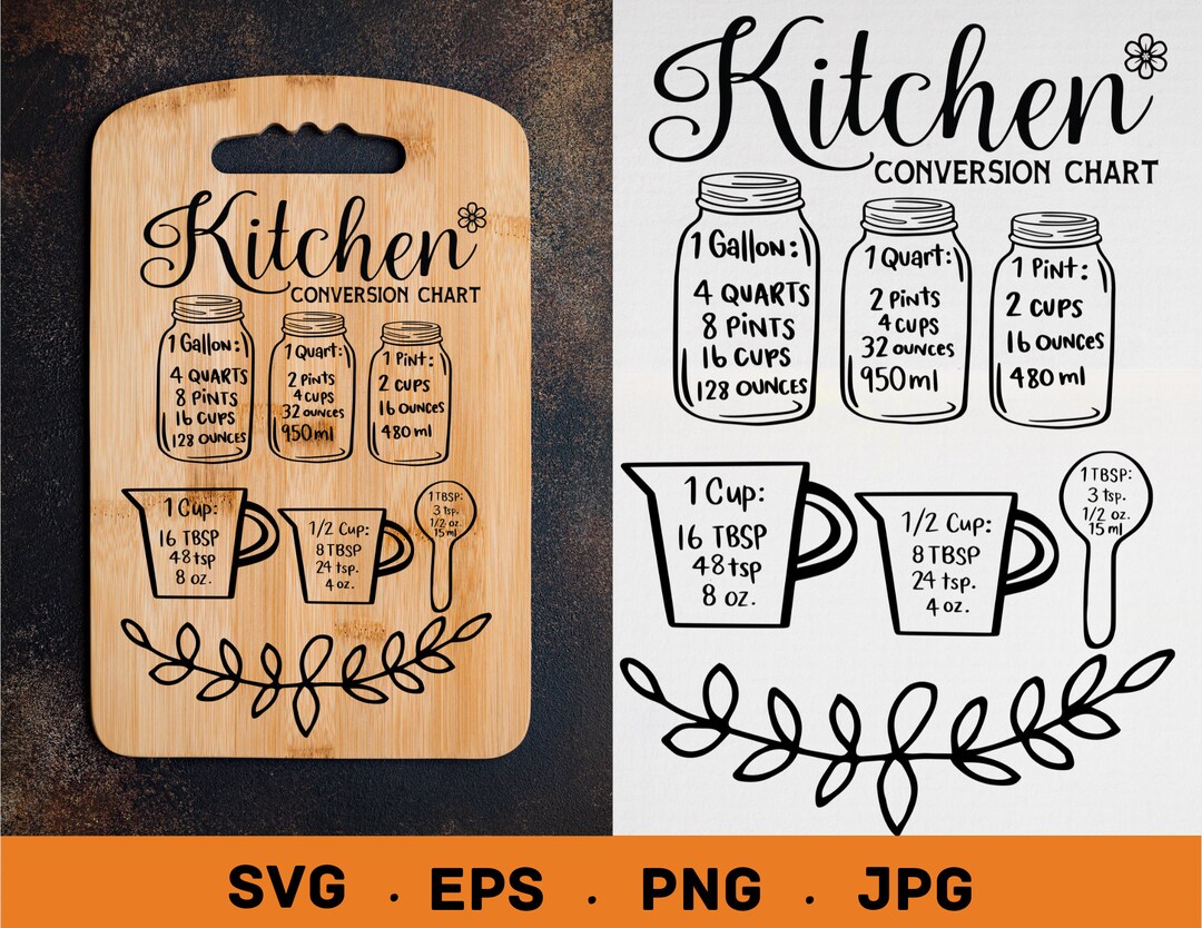 Kitchen Conversion Chart Svg, Kitchen Svg, Mason Jar Svg, Kitchen ...