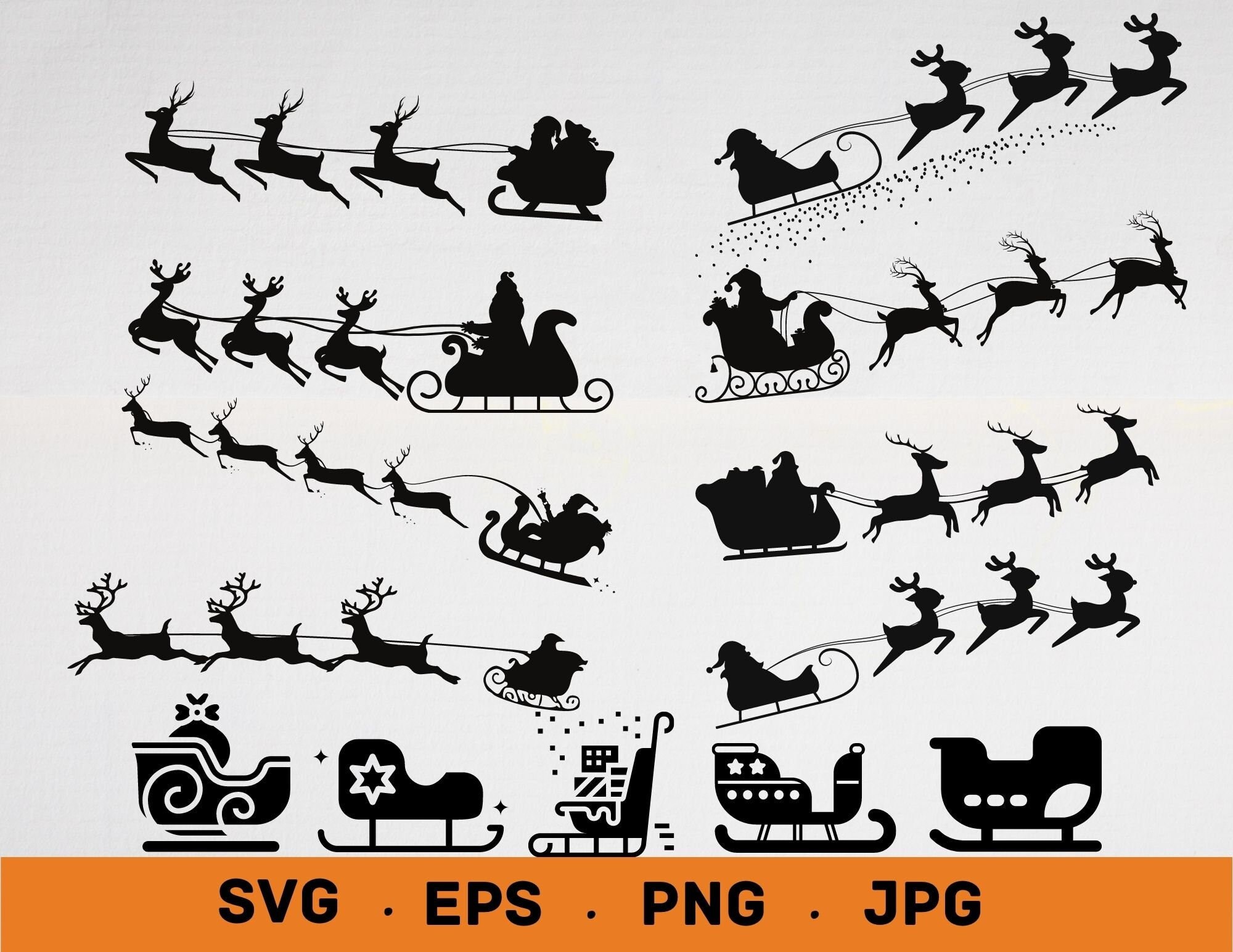 Santa's Sleigh Svg Reindeer Silhouette Christmas Svg - Etsy