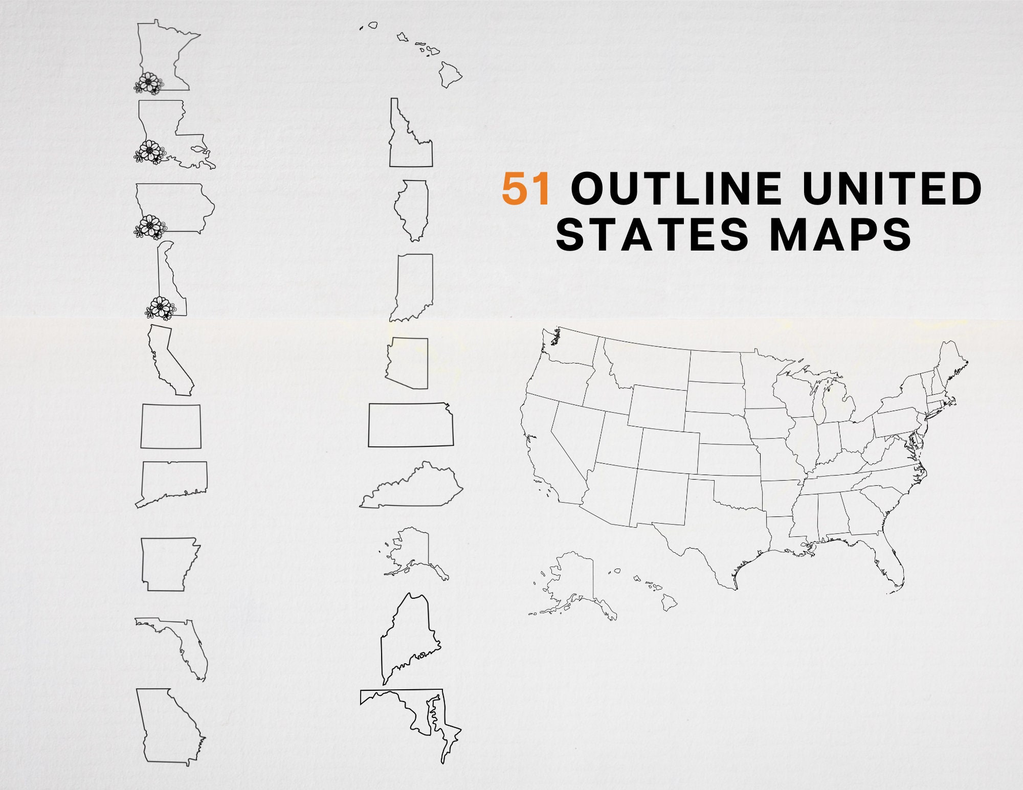 50 States SVG Bundle Outline United States Map Svg State - Etsy