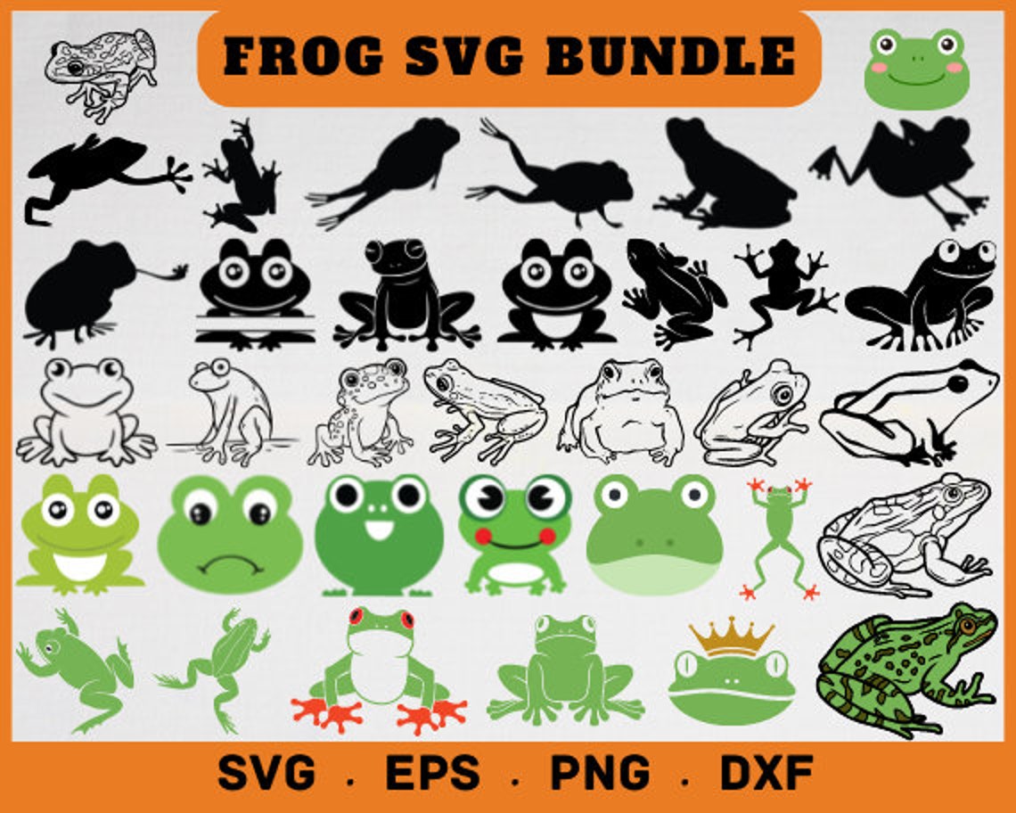 Frog Svg Bundle Cute Frog Svg Frog Clipart Png Silhouette - Etsy