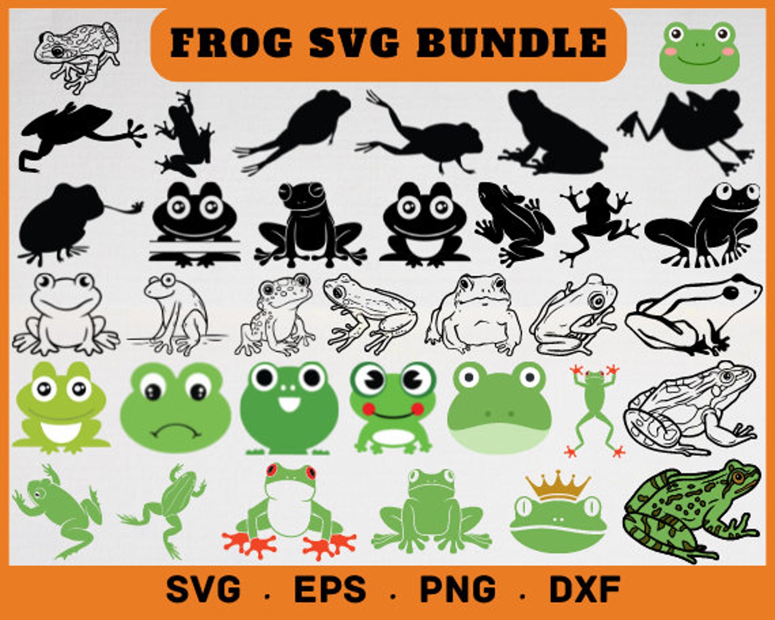 Frog Svg Bundle Cute Frog Svg Frog Clipart Png Silhouette - Etsy