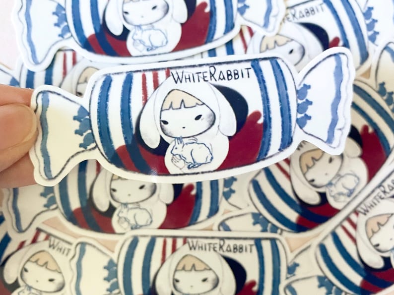 White Rabbit Candy Sticker | Etsy