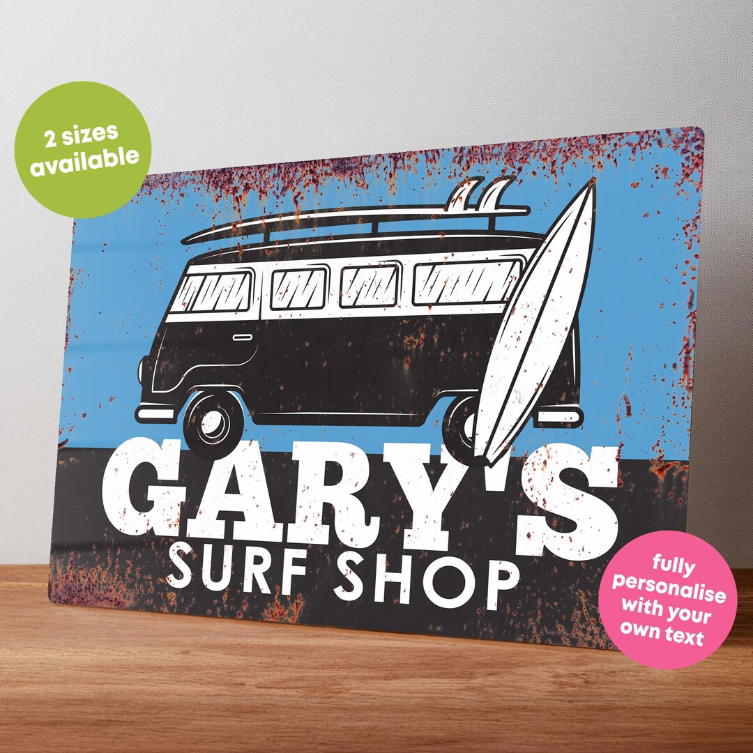 Surf Shop Personalised Sign – Custom Surf Shop Wall Decor, Retro ...