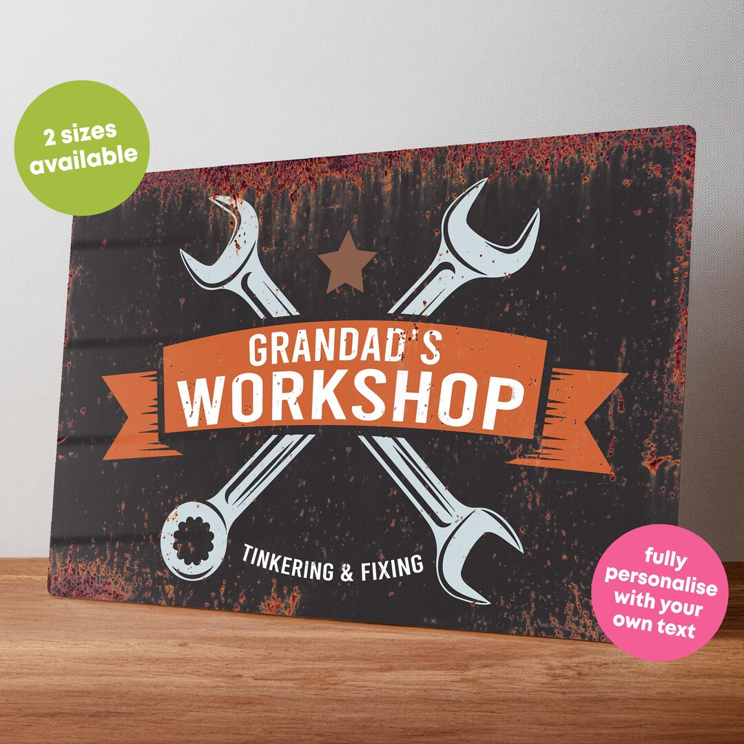 Retro Vintage Metal Workshop Sign – Personalised Gift for Garage, Shed ...