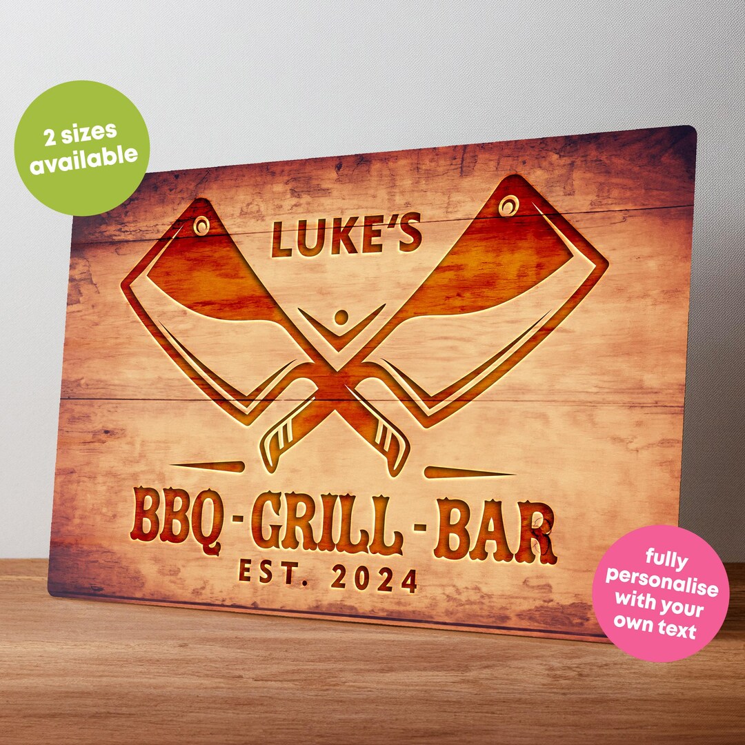 Personalised BBQ Grill Sign – Custom Rustic Garden Wall Decor, BBQ Area ...