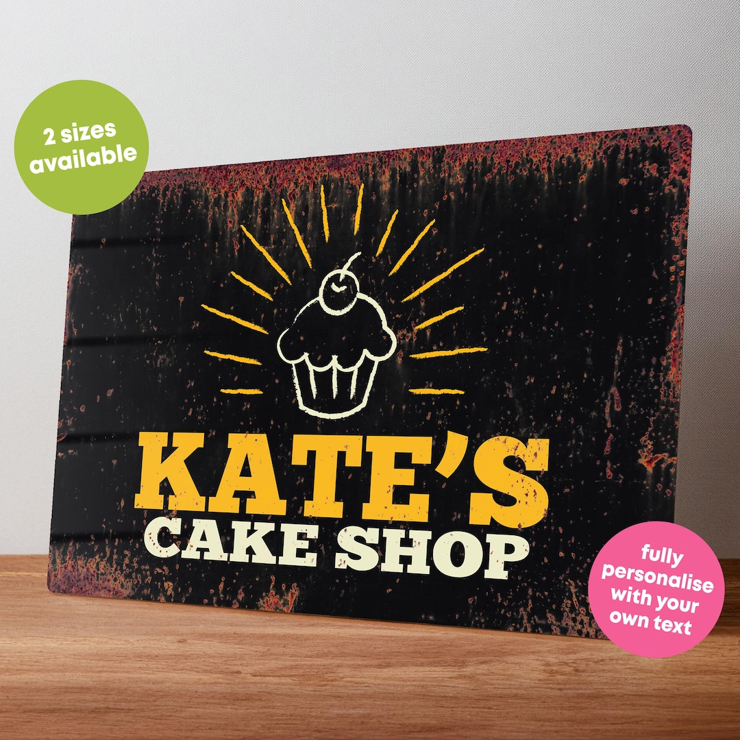 Personalised Cake Shop Sign – Custom Metal Bakery Wall Decor, Cupcake ...