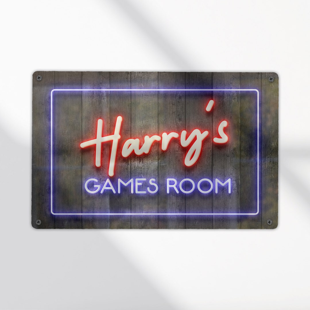 Games Room Sign / Metal Neon Style Mancave Decor / Personalised Gamer ...