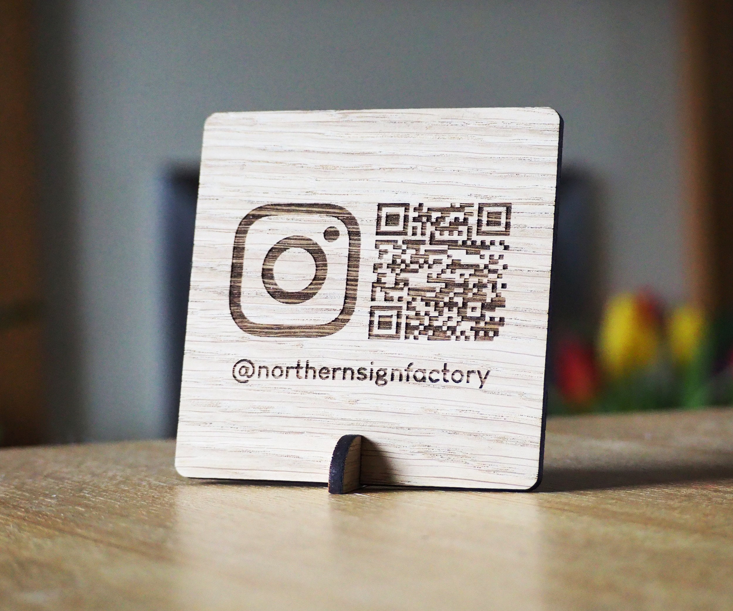 Wooden Business Social Media Sign With QR Code and Logo / - Etsy UK