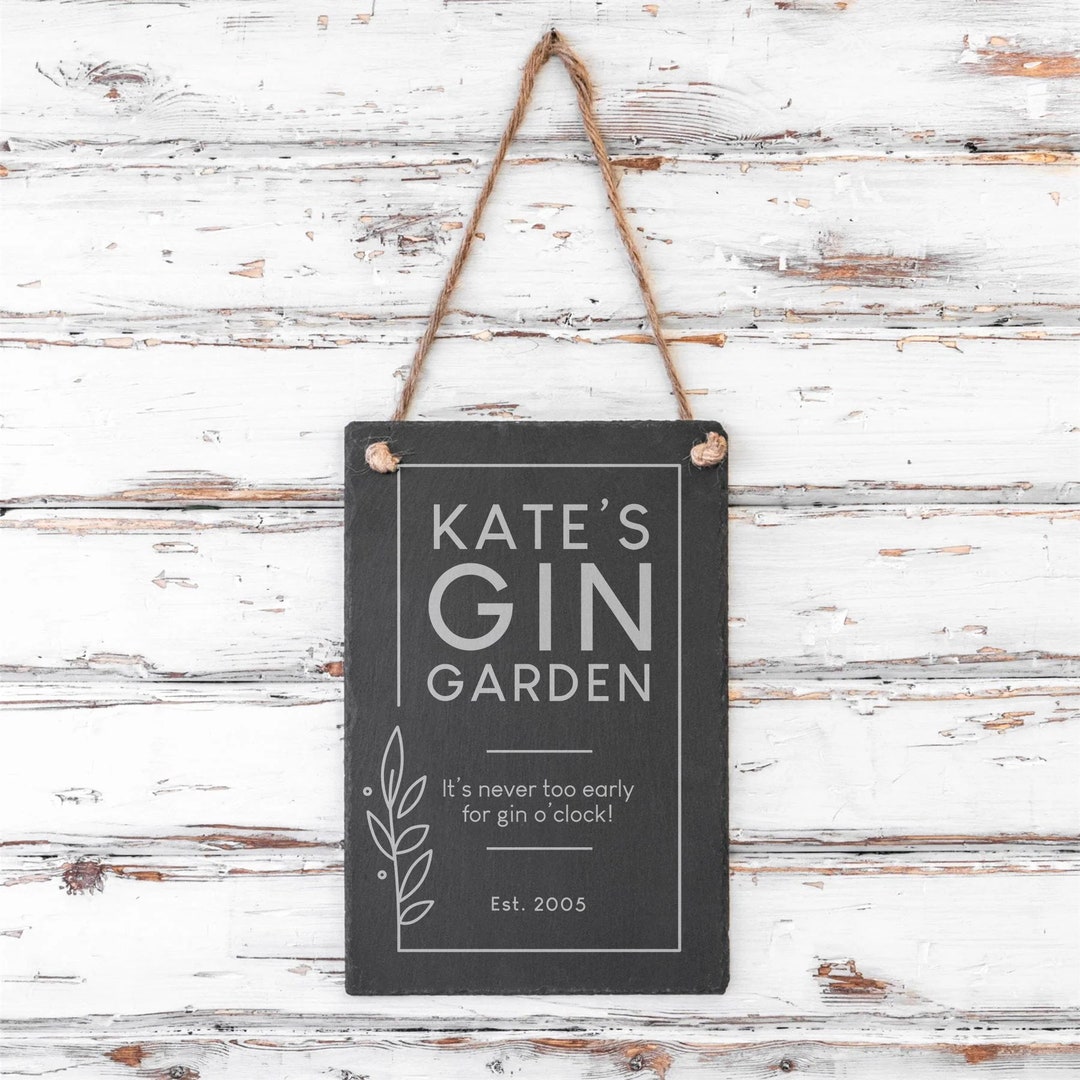 Gin Garden Slate Sign / Home Bar / Cocktail Bar Slate Hanging Sign ...