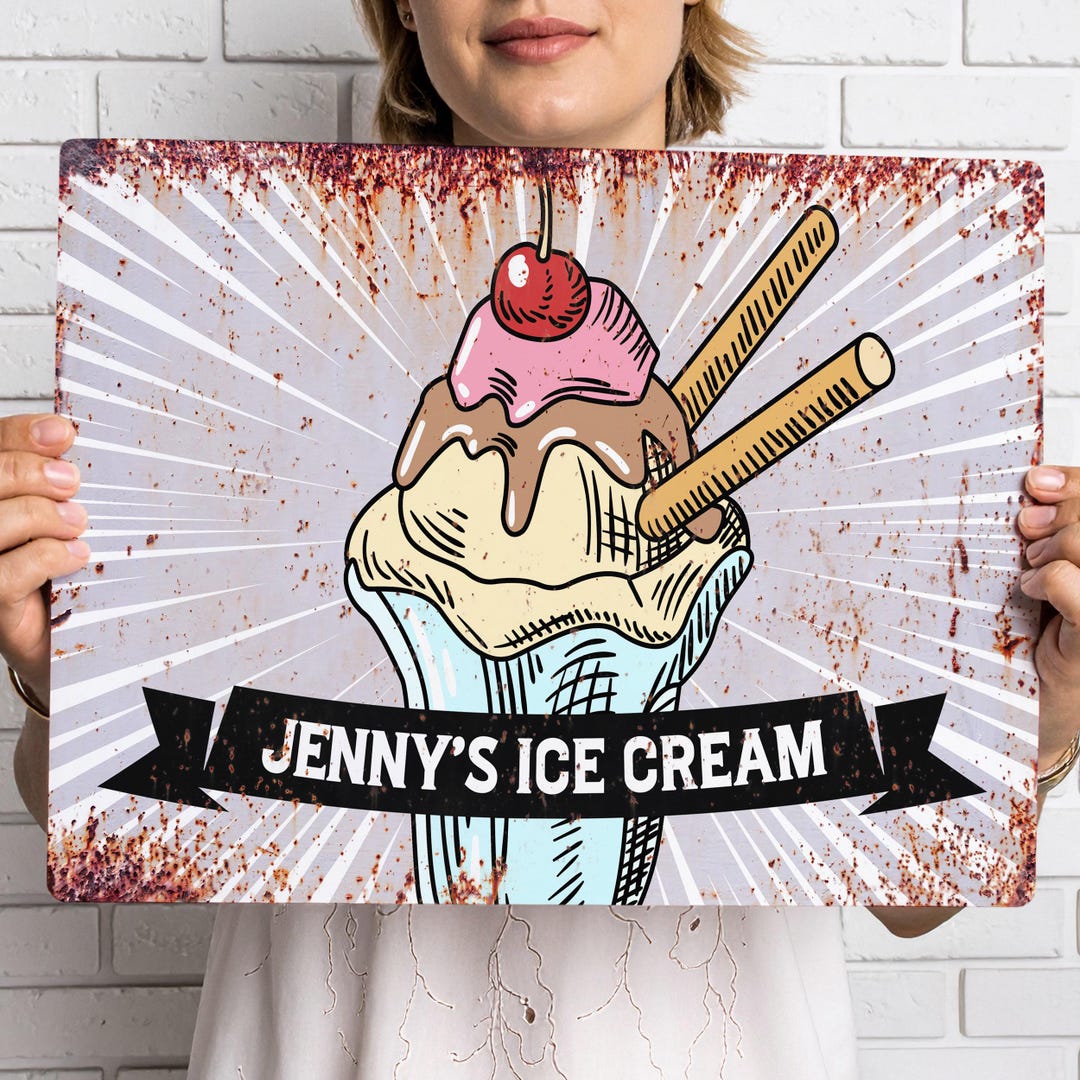 Personalised Metal Ice Cream Sign Custom Name Kitchen Decor Wall Art ...